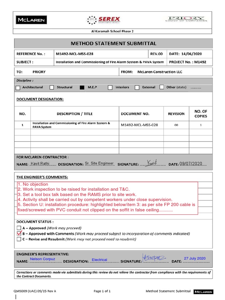 Installation and Commissioning of Fire Alarm System PAVA System