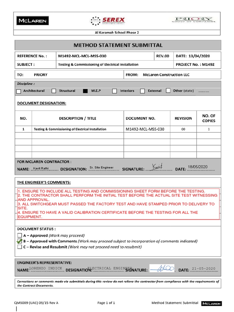 Testing Commissioning of Electrical Installation | PDF