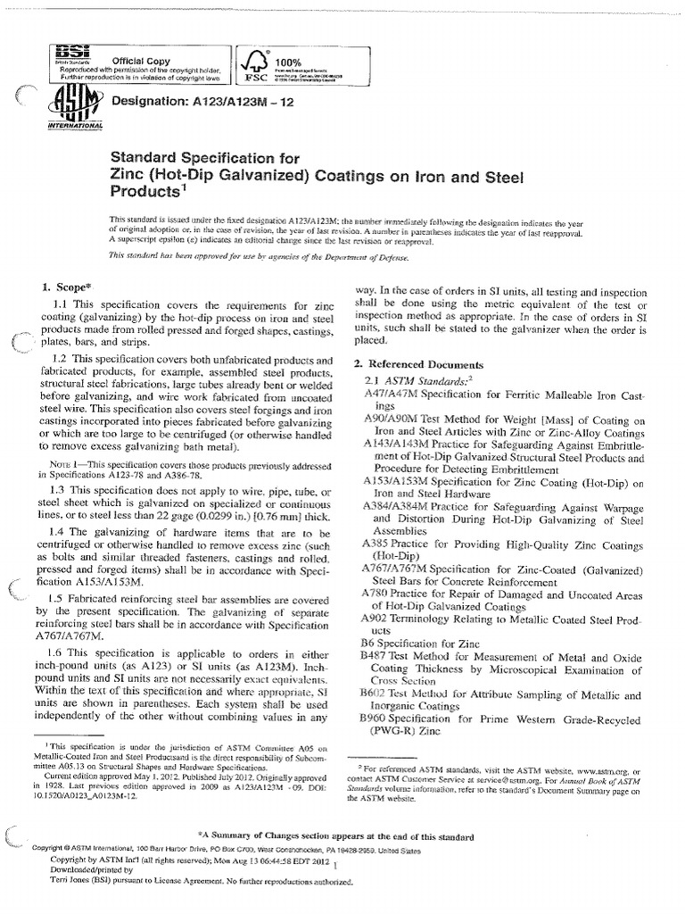 Astm A123-12 HDG | PDF