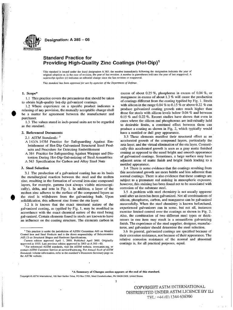 ASTM A385-05 STD Pratice For HDG | PDF