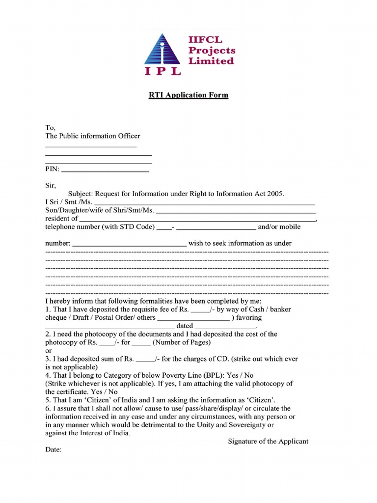 RTI Application Form | PDF