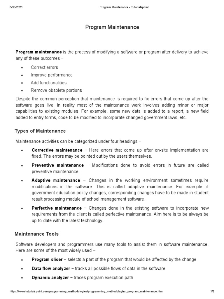 Program Maintenance - Tutorialspoint | Download Free PDF | Computer ...