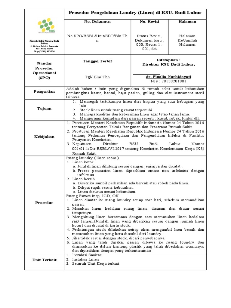 SOP Linen Infeksius Dan Non Infeksius | PDF