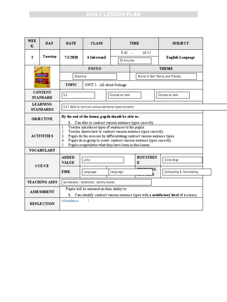 30-Minute English Lesson Plan: Sentences | PDF