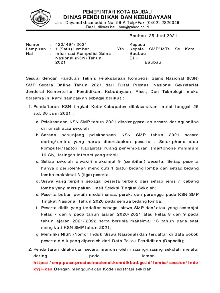 Surat KSN SMP 2021 | PDF