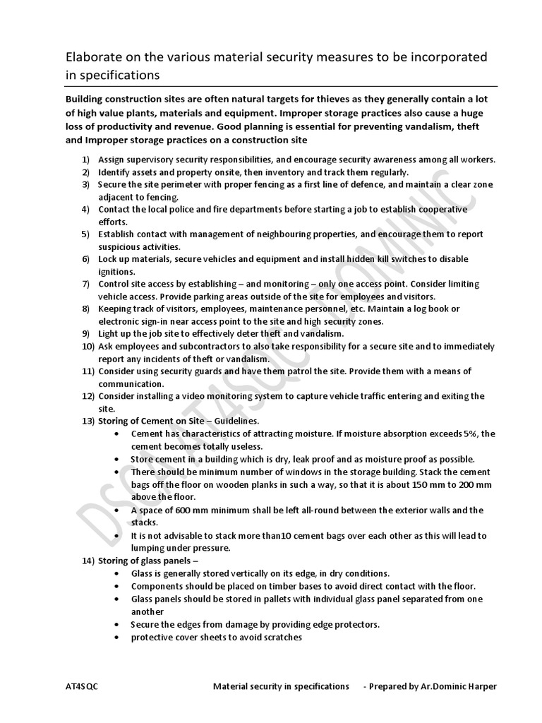 Material Security in Specification | PDF | Lumber | Wall