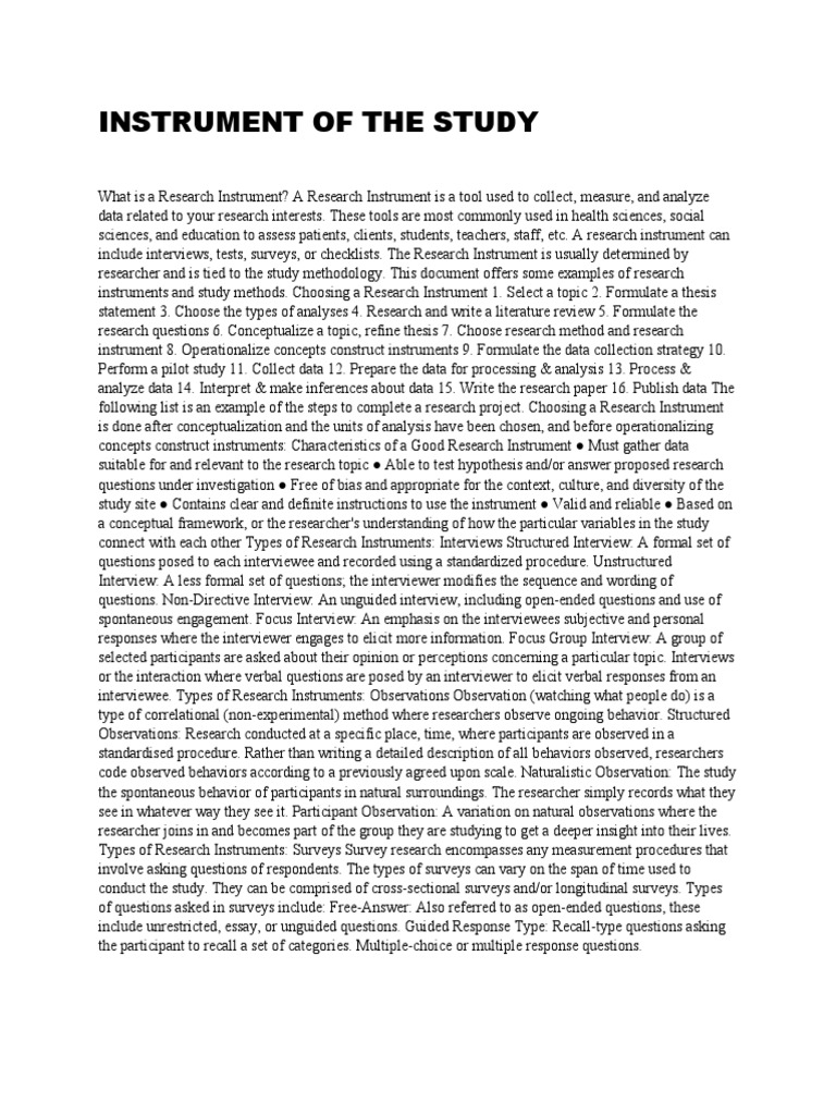 Instrument of The Study | PDF | Survey Methodology | Interview