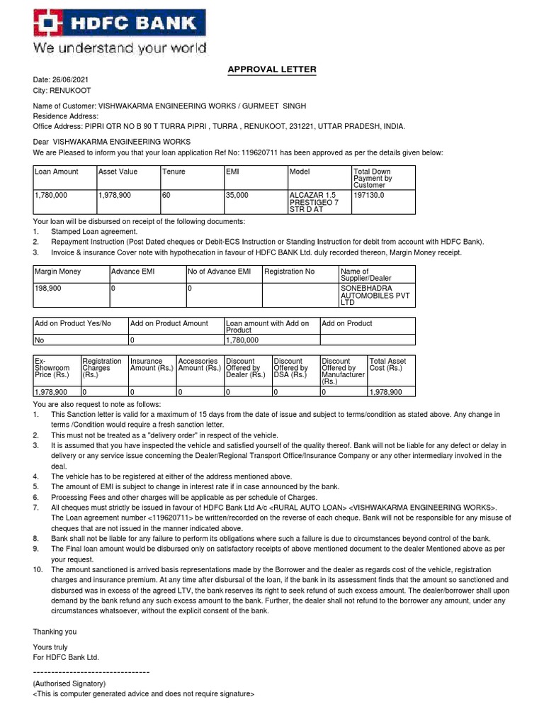 Approval Letter | PDF | Banks | Loans