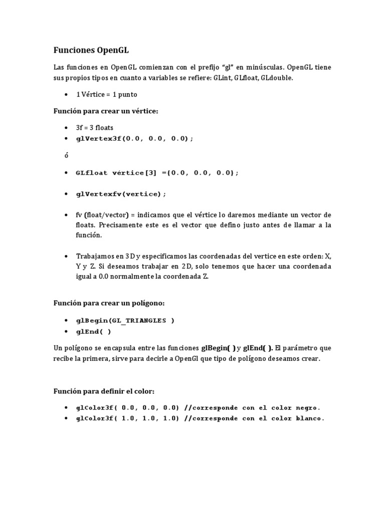 Funciones Opengl Pdf Matriz Matemáticas Sistema De Coordenadas