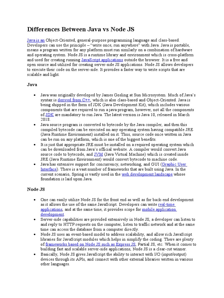 Differences Between Java Vs Node JS | PDF | Java (Programming Language ...