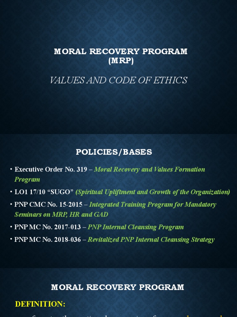 Moral Recovery Program Values and Code of Ethics | PDF | Value (Ethics) | Morality