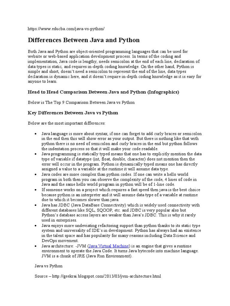 Head To Head Comparison Between Java and Python (Infographics) | PDF ...