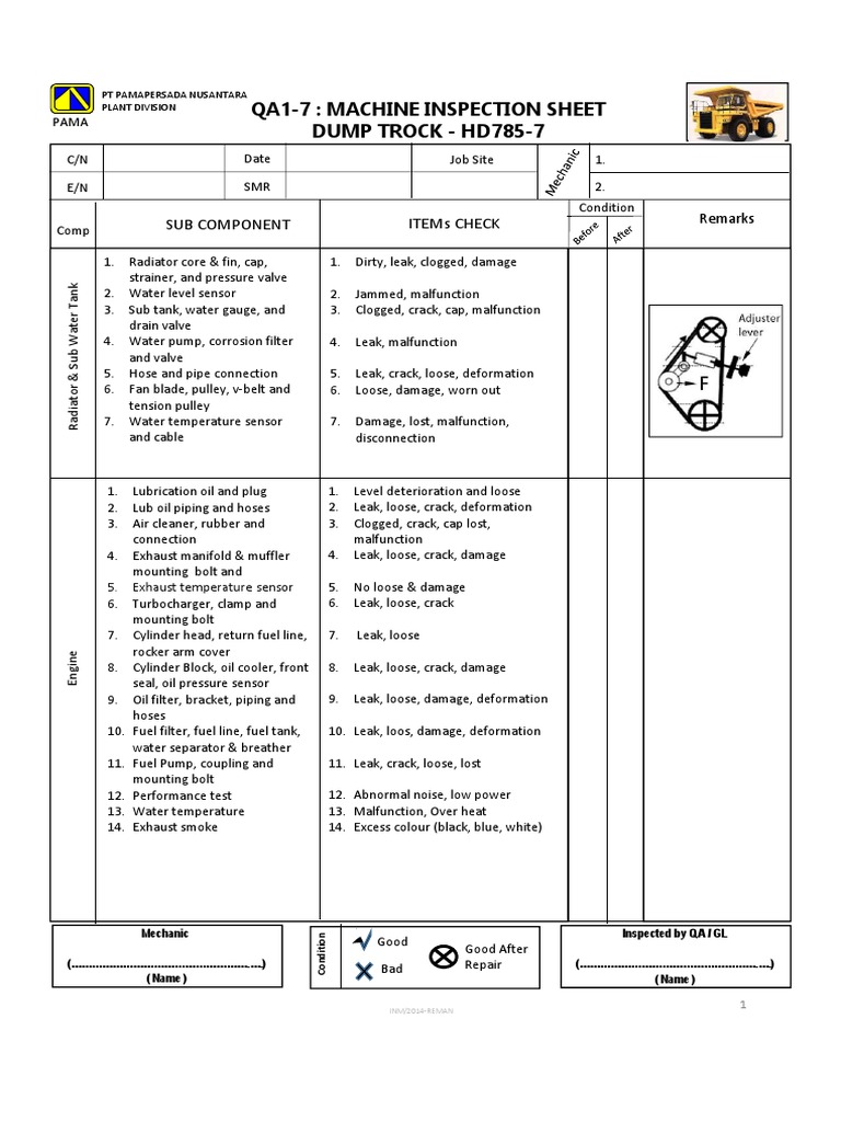 Qa1-7 Machine Inspaction Sheet-Hd785-7 | PDF | Leak | Valve