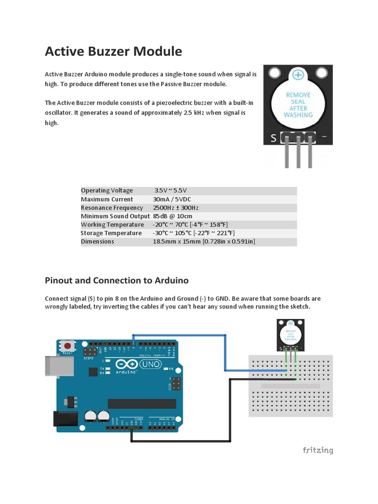 Active Buzzer Module: Pinout and Connection To Arduino | PDF | Teaching ...