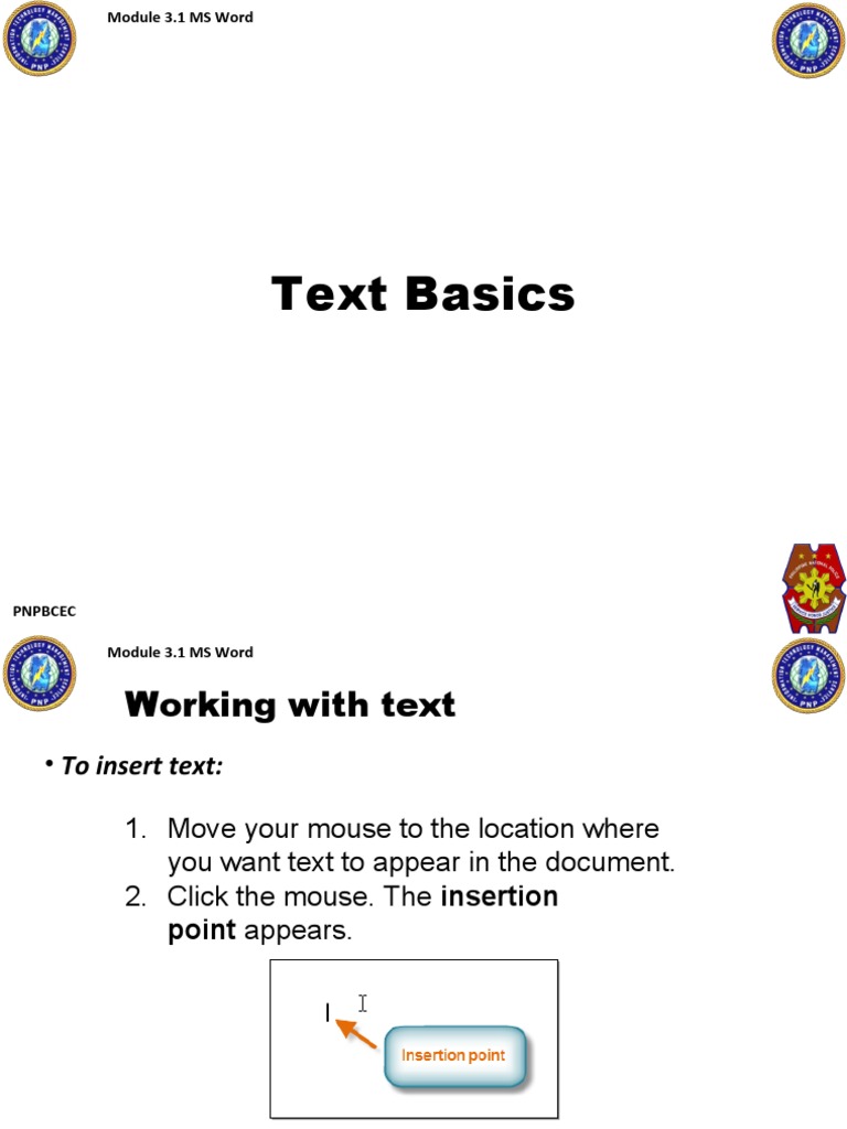 MS Word Text Basics Guide | PDF | Microsoft Word | Computer Keyboard