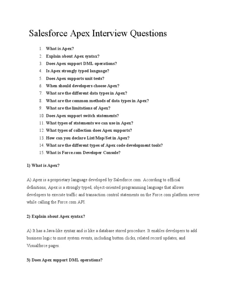 Salesforce Apex Interview Questions | PDF | Object (Computer Science ...