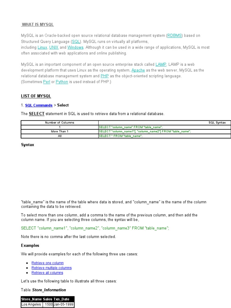 List of Mysql | PDF | Table (Database) | My Sql