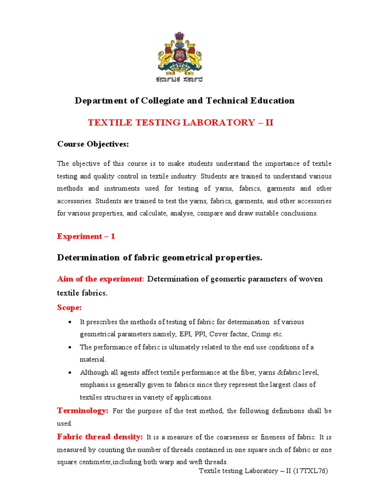 Study Material For Textile Testing Pdf Textiles Yarn