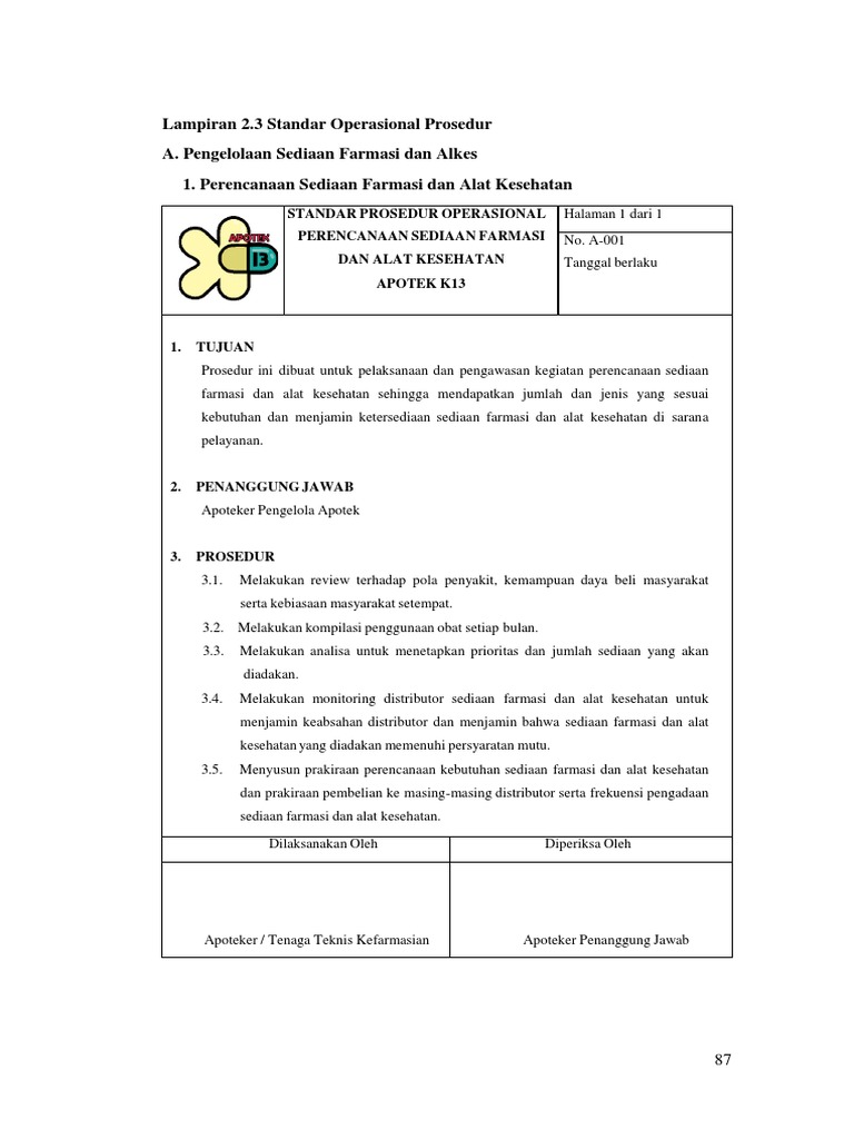 Lampiran SOP Apotek K13 | PDF