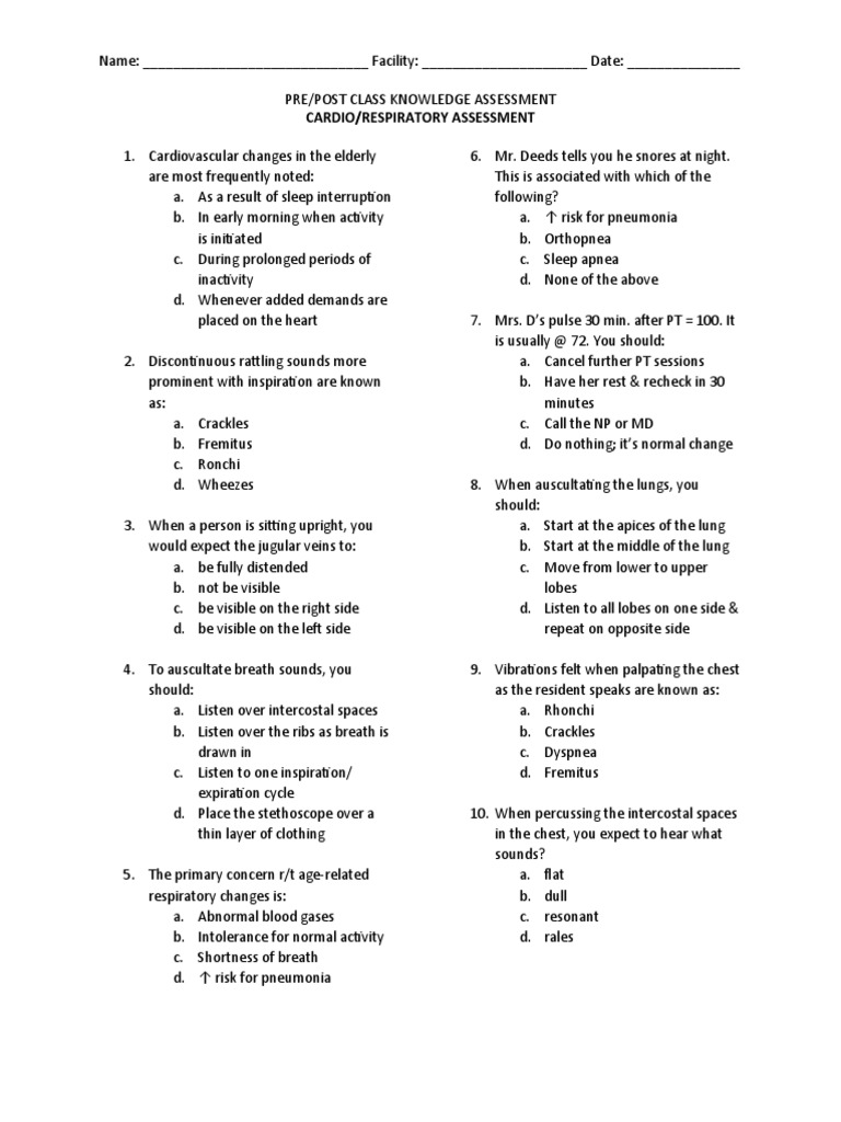 TEST Cardiovascular and Respiratory Assessment | Download Free PDF ...