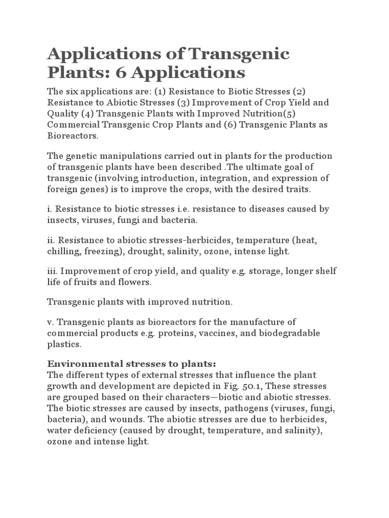 Applications of Transgenic Plants | PDF