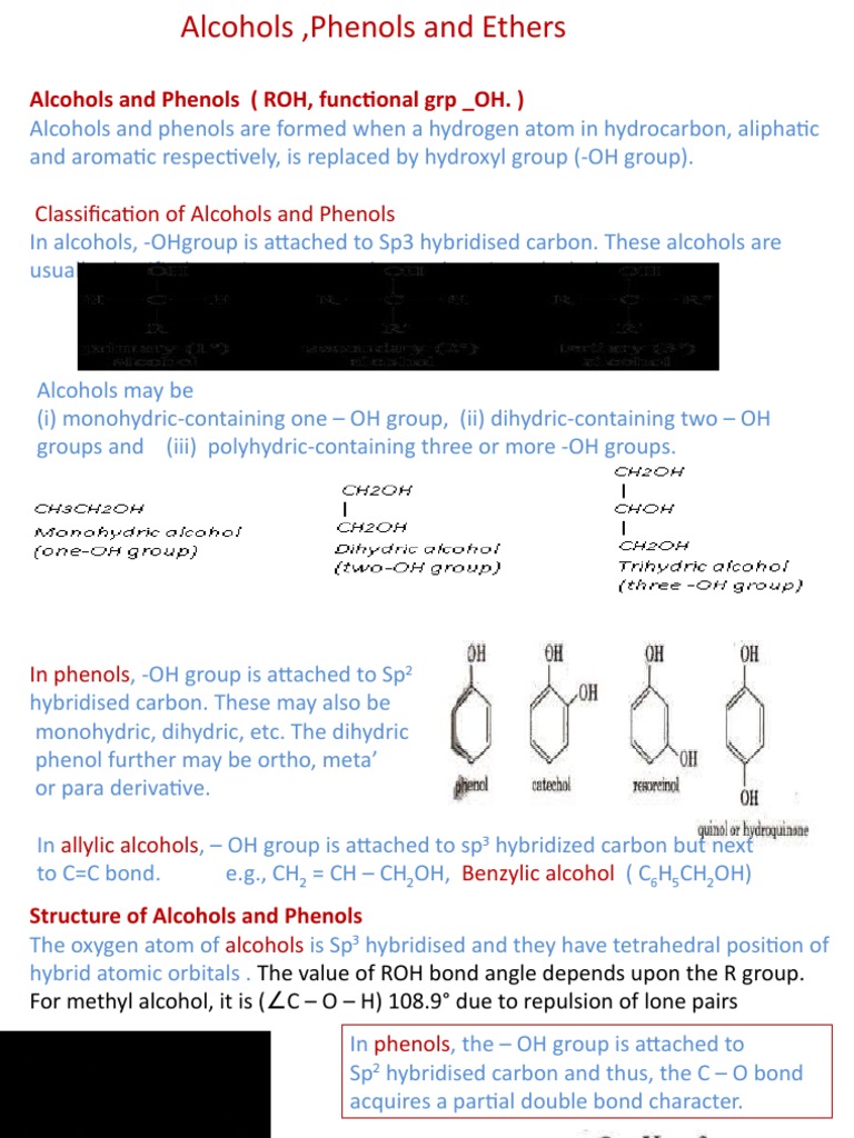 Alcohols and Phenols (ROH, Functional GRP - OH.) | PDF | Alcohol | Ester