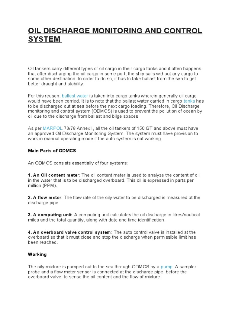 Oil Discharge Monitoring and Control System: Ballast Water Tanks | PDF ...