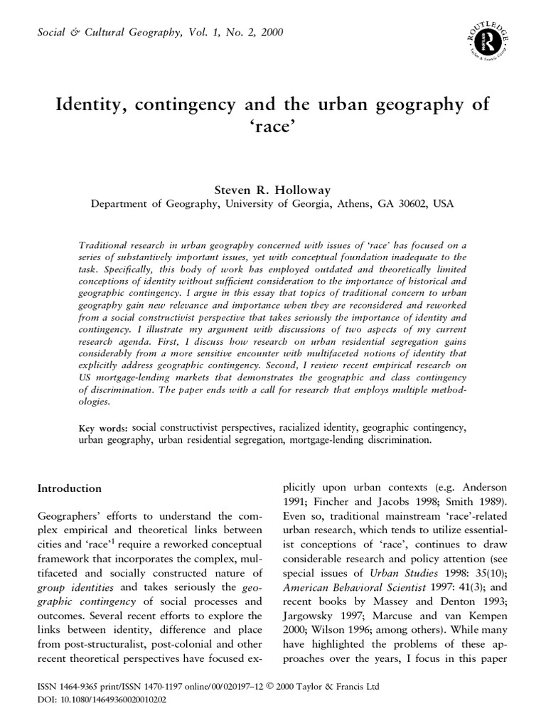 Identity, Contingency and The Urban Geography of Race | PDF | Identity ...