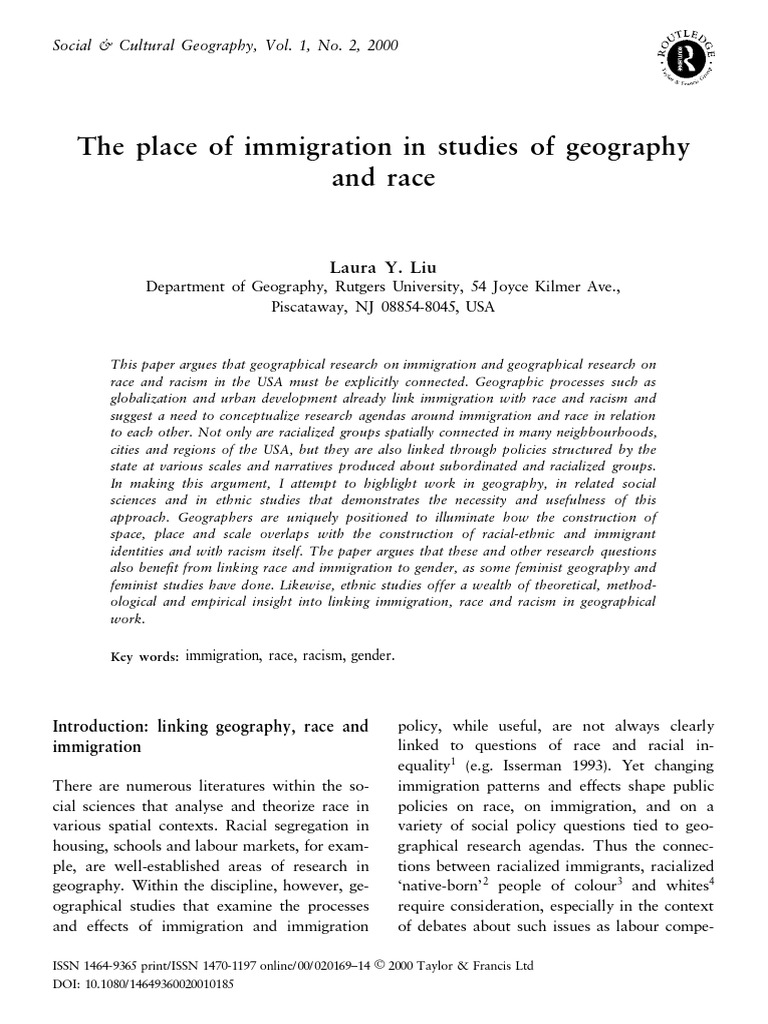 The Place Immigration in Studies of Geography and Race | PDF ...