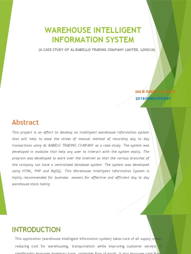 Warehouse Intelligent Information System: (A Case Study of Al Babello ...
