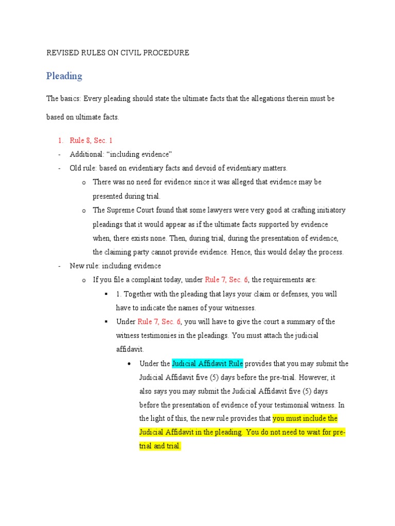 Revised Civil Procedure | PDF | Pleading | Complaint