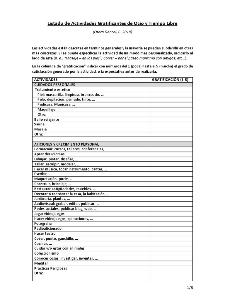 Listado de Actividades de Ocio y Tiempo Libre | PDF | Recreación ...