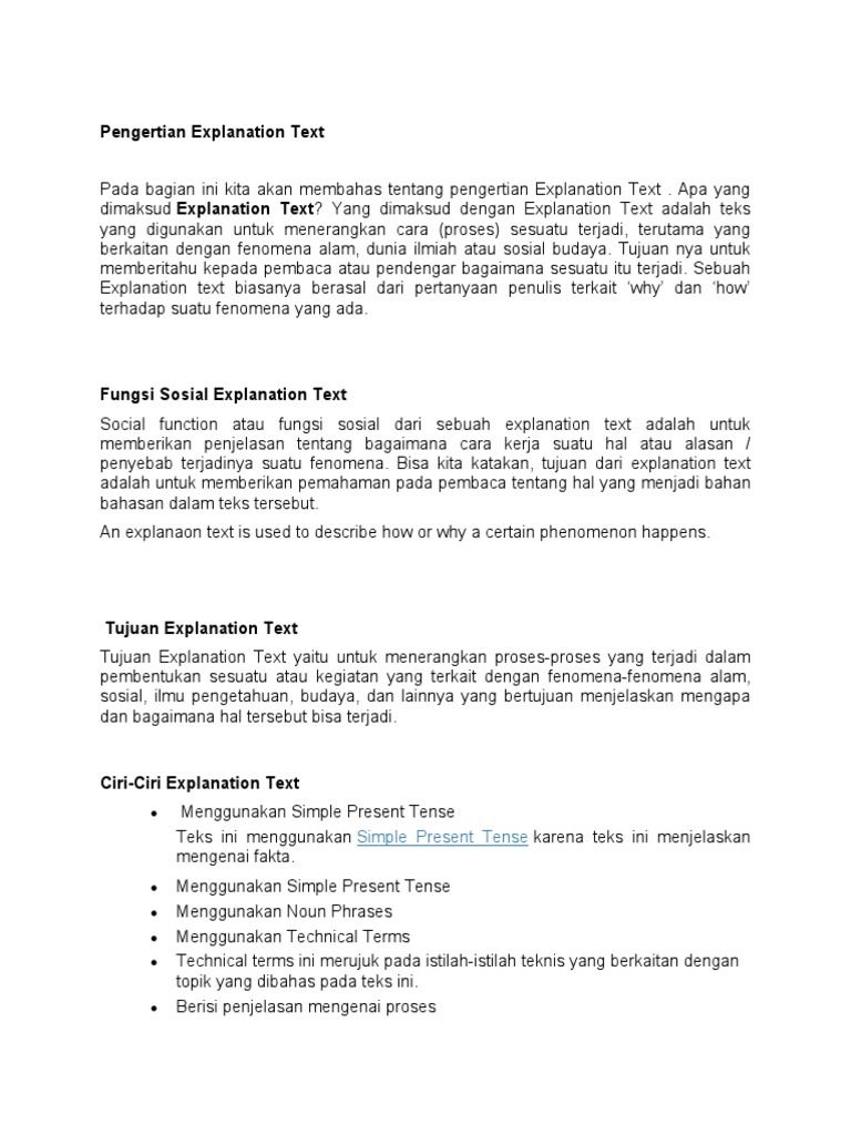 Pengertian dan Fungsi Explanation Text | PDF | Kajian Bahasa Asing