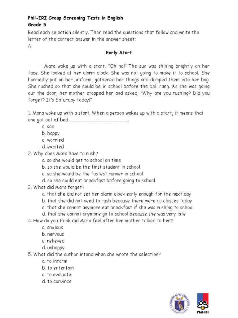 Group Screening Test, English 5 | PDF