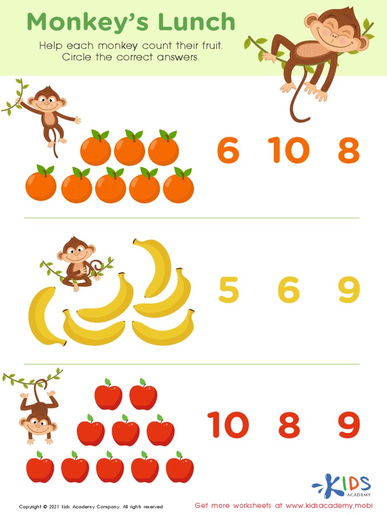 Preschool Monkeys Lunch Worksheet | PDF