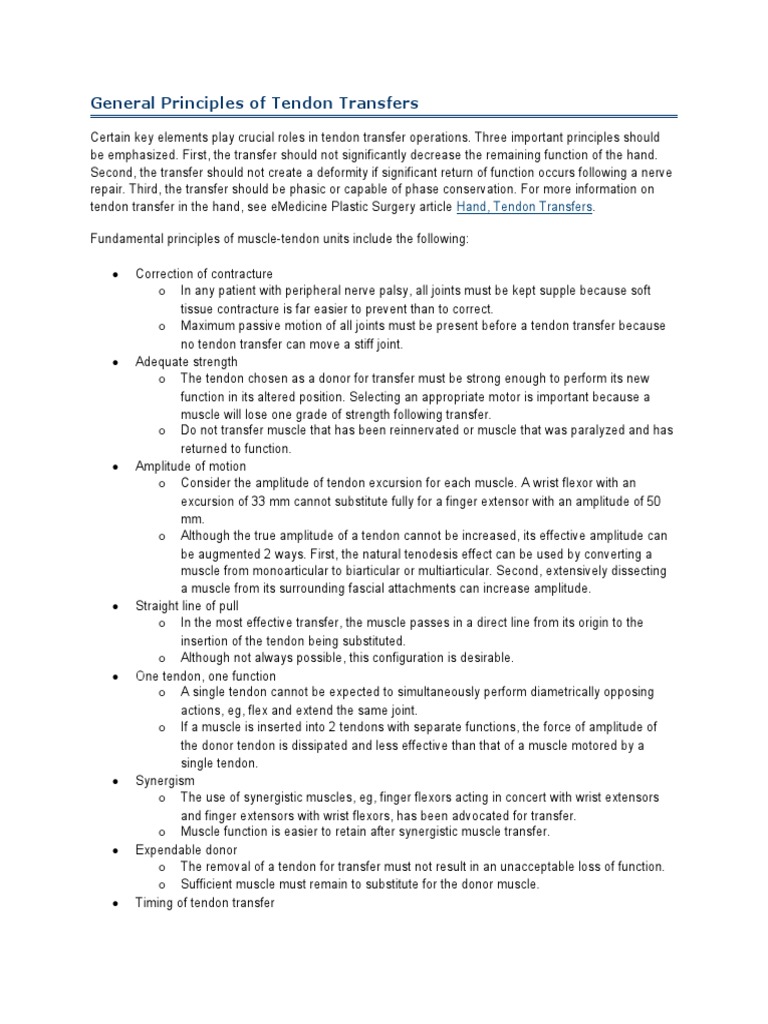 General Principles of Tendon Transfers | PDF | Thumb | Finger