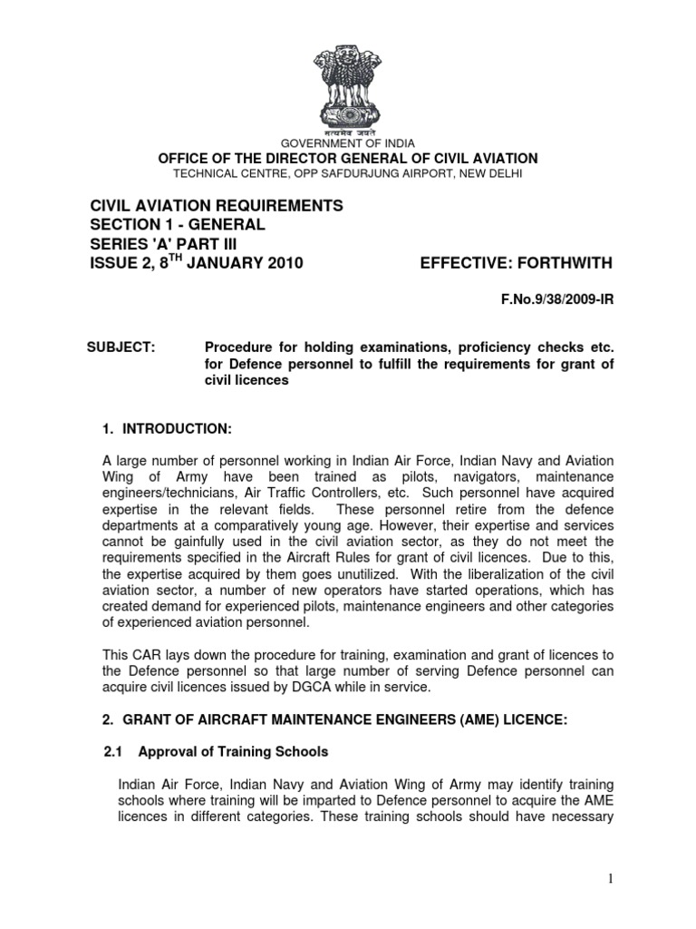 Civil Aviation Requirements Section 1 - General Series 'A' Part Iii ...