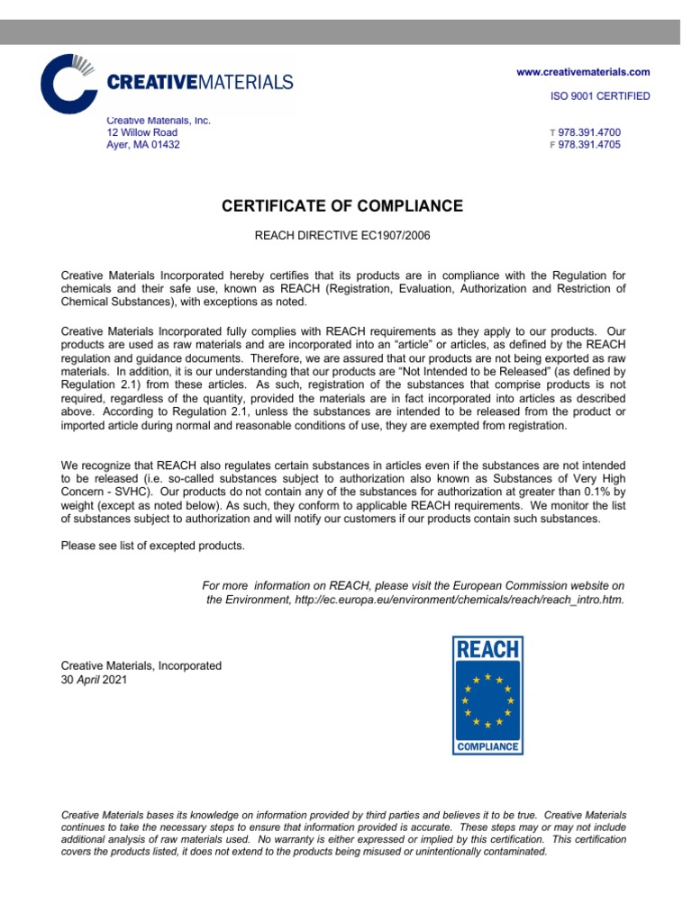 Reach Compliance - Creative Materials | PDF | Chemical Substances ...