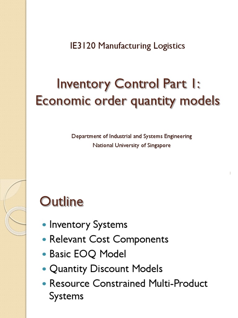 03 - IE3120 EOQ Models Handout | PDF | Inventory | Applied Mathematics