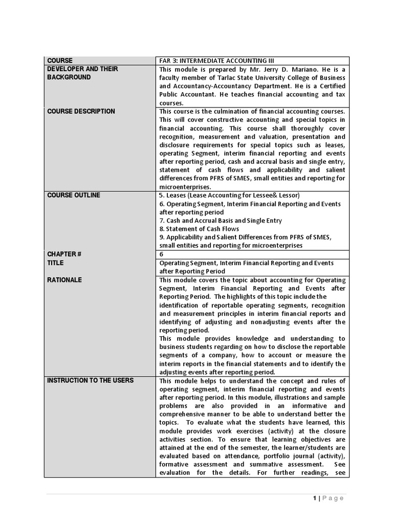 Operating Segment, Interim Reporting & Events After Reporting Period | PDF | Depreciation ...