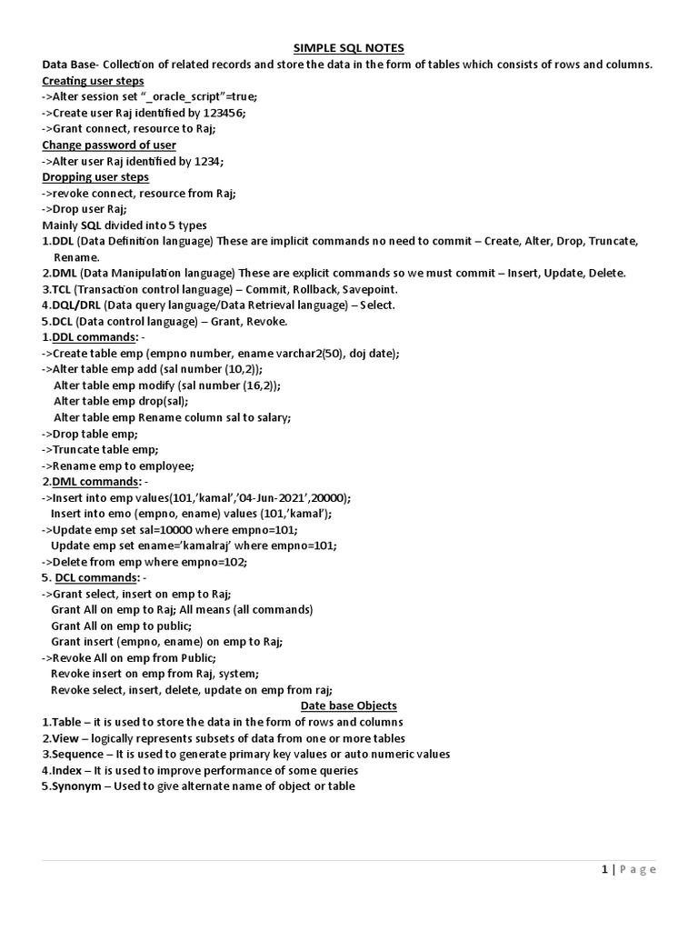 Simple SQL Notes | PDF | Information Retrieval | Scientific Modeling