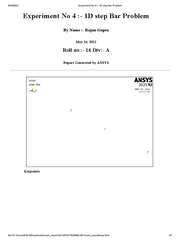 Exp 4 - 1D Step Bar Problem | PDF | Young's Modulus | Elasticity (Physics)