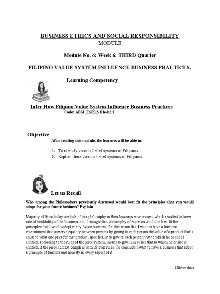 Business Ethics Third QTR Module Week6 (Autorecovered) | PDF | Value ...