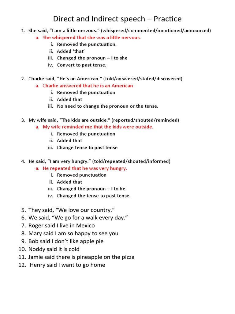 Direct and Indirect Speech Practice | PDF