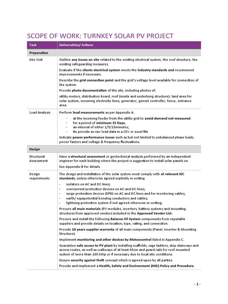 Scope of Work - Turnkey PV Project & Annexes | PDF | Photovoltaic ...