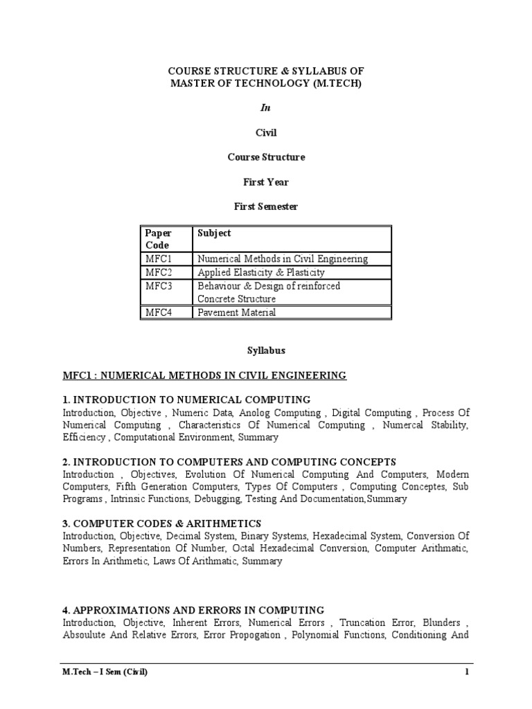 KSOU Distance M Tech Civil Engineering Sem I Syllabus | PDF | Bending ...