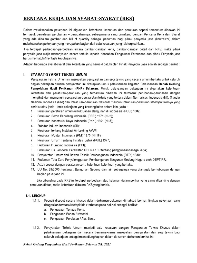 Rks Rehab Gedung PHP Belawan | PDF