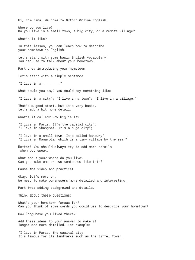 (English) Talking About Your Hometown - Spoken English Lesson (DownSub ...