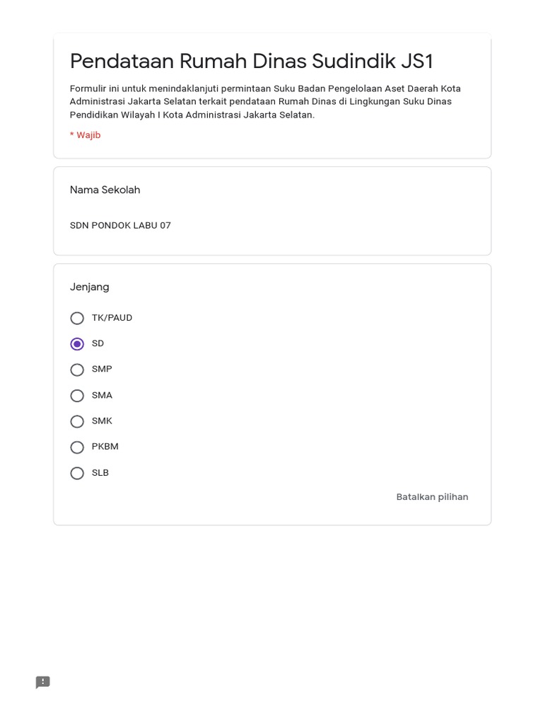 Pendataan Rumah Dinas Sudindik JS1 | PDF