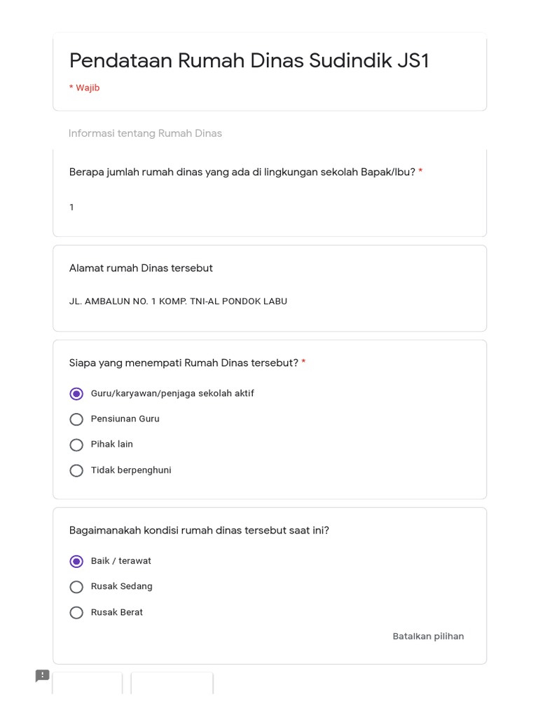 Pendataan Rumah Dinas Sudindik JS1 2 | PDF